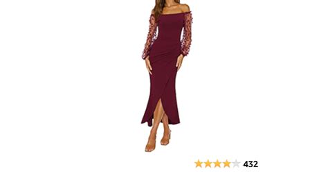 Btfbm Women Elegant Off Shoulder Dresses Sheer Long Sleeve Mesh Ruched