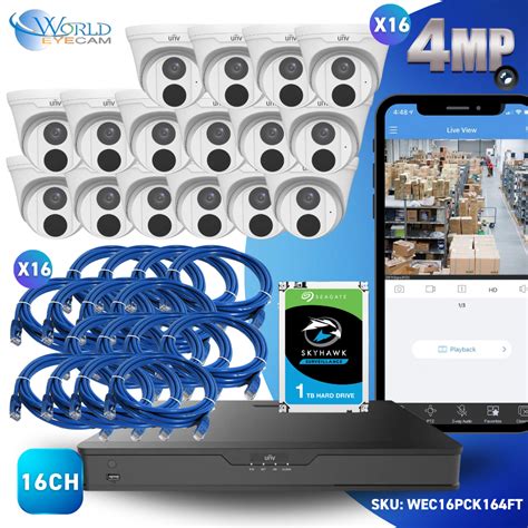 16ch Nvr And 16 4mp Eyeball Hd Ir Fixed Network Security Camera Kit