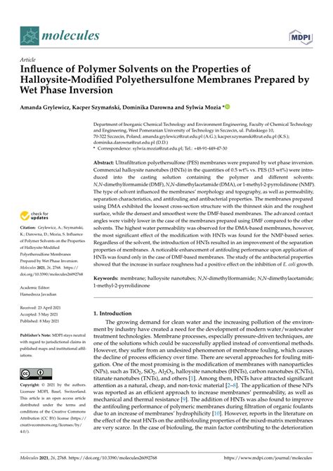 Pdf Influence Of Polymer Solvents On The Properties Of Halloysite