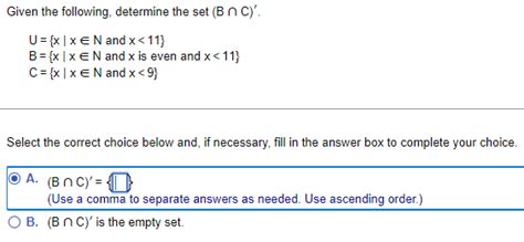 Solved Given The Following Determine The Set Bc Chegg