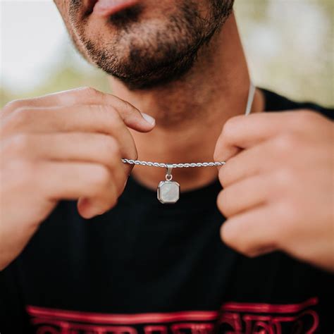 Mens Necklace Pendant Mens Silver Pendant White Shell Etsy