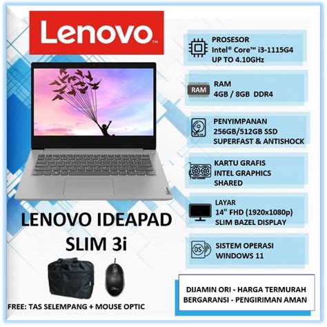 Jual Laptop Murah Pelajar Sekolah Kerja Slim Lenovo Ideapad Slim 3i