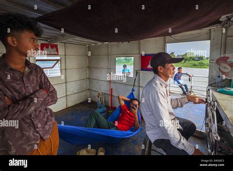 Cambodia Kampong Chhnang Ferry Crossing The Tonle Sap River To Reach