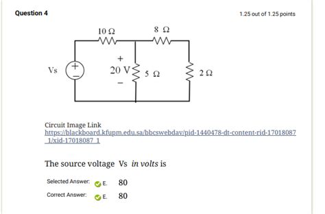 Solved Question 4 1 25 Out Of 1 25 Points Circuit Image