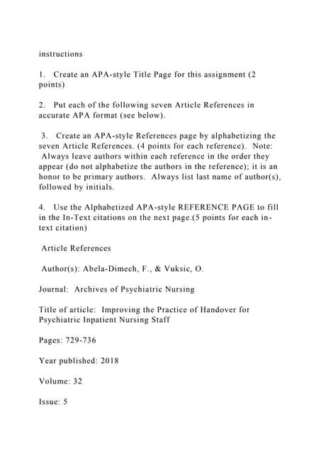 Instructions1 Create An Apa Style Title Page For This Assignmdocx
