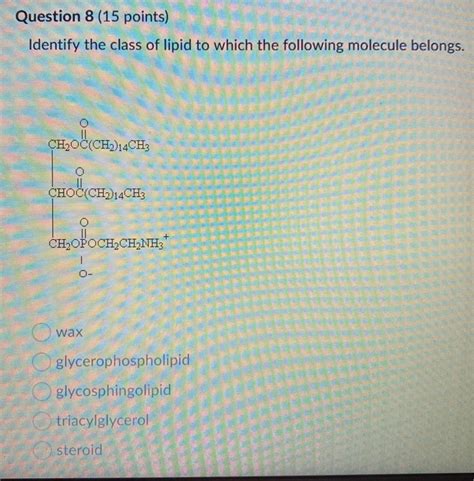 Solved Question Points Identify The Class Of Lipid To Chegg