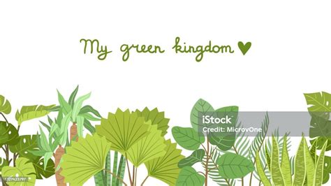 식물 패턴 녹색 정원 식물 가정 심기 열대 나무 덤불 테두리 디자인 팜 벡터 원활한 인쇄 비닐하우스에 대한 스톡 벡터 아트 및 기타 이미지 Istock