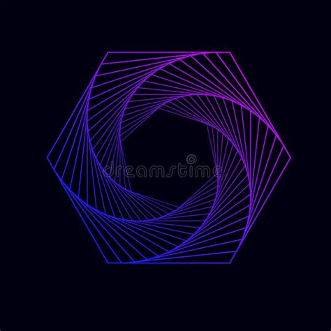 Twisted Colored Spiral Wireframe Hexagon Shape Vector Technology Lines Graphic Element Stock
