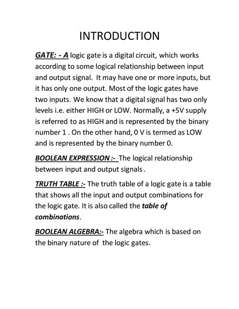 Physics Investigatory Project Logic Gates Class Xii Docx