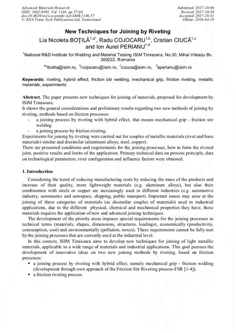 New Techniques For Joining By Riveting Scientificnet