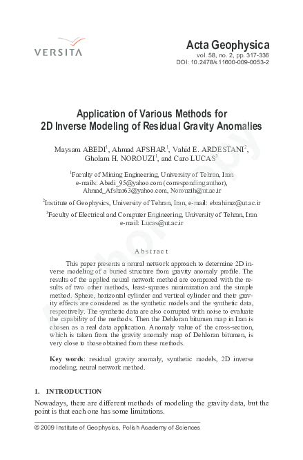 Pdf Application Of Various Methods For 2d Inverse Modeling Of Residual Gravity Anomalies