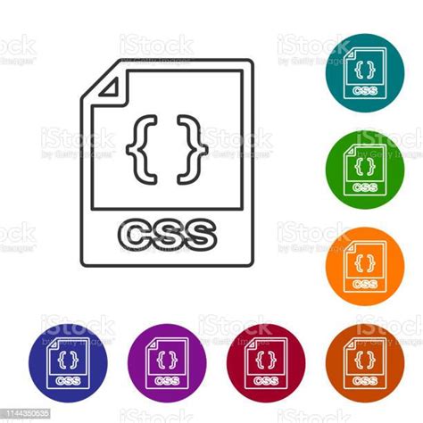 灰色 Css 檔文檔圖示下載在白色背景上隔離的 Css 按鈕行圖示css 檔符號在顏色圓圈按鈕中設置圖示向量插圖向量圖形及更多互聯網圖片