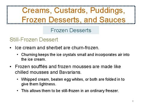 Creams Custards Puddings Frozen Desserts And Sauces Bavarians