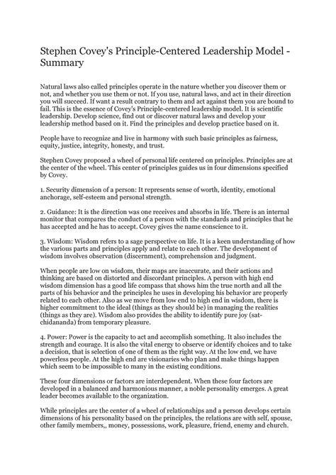 Stephen Covey Summary Principle Centered Leadership Stephen Leadership Model Summary Natural