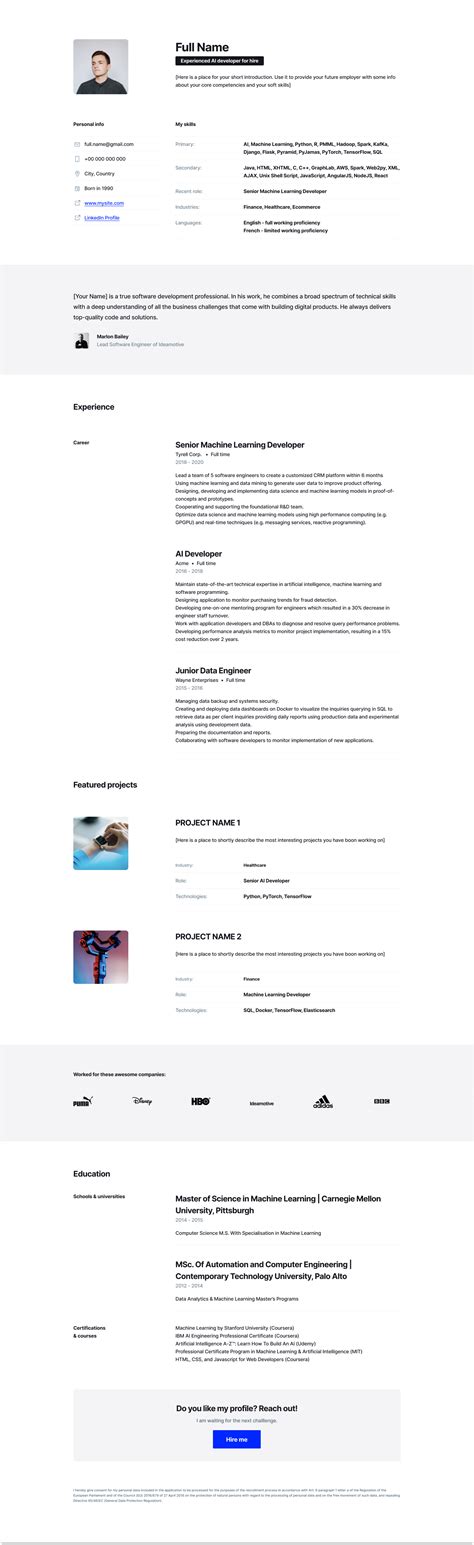 Free Ai Developer Resume Template