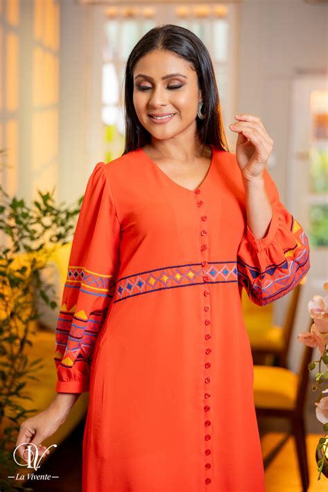 Geometric Embroidered Button Up A Line Maxi Dress La Vivente