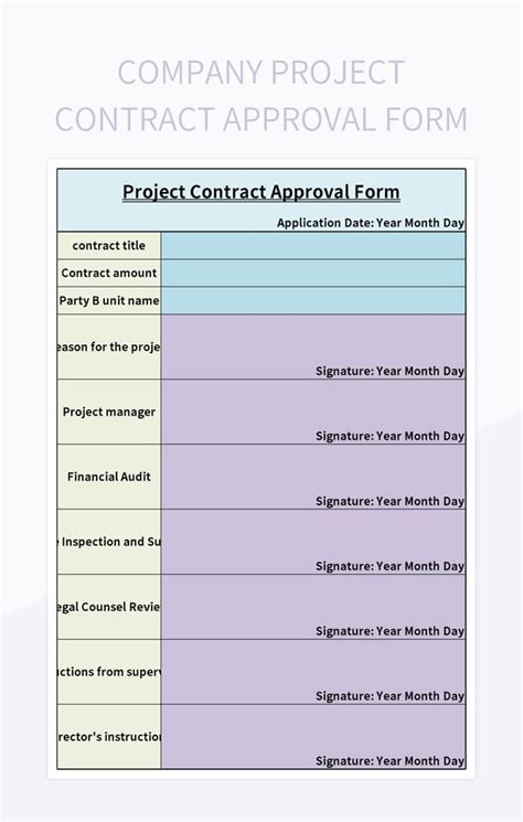 Company Project Contract Approval Form Excel Template And Google Sheets File For Free Download