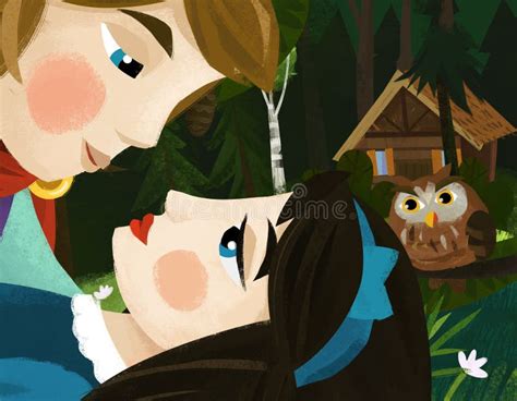 Cartoon Scene Prince And Princess In The Forest Stock Illustration