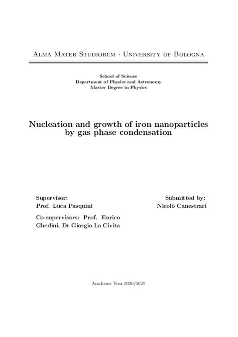 Pdf Nucleation And Growth Of Iron Nanoparticles By Gas Phase Condensation