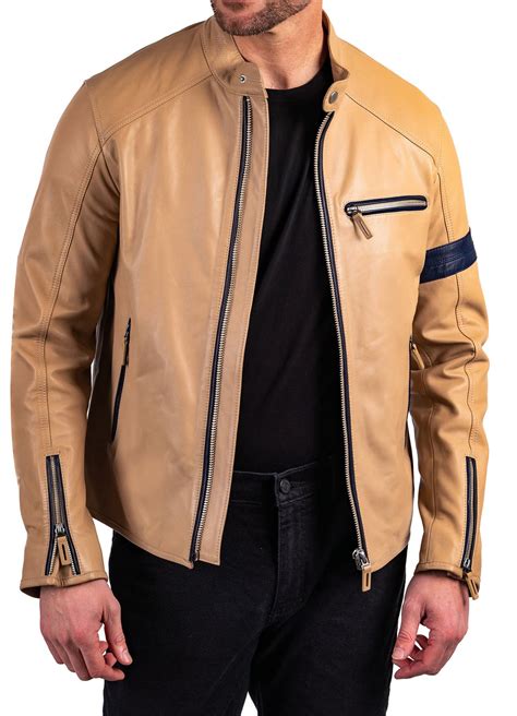 Mens Light Tan Biker Leather Jacket Shop Now Elite Jacket