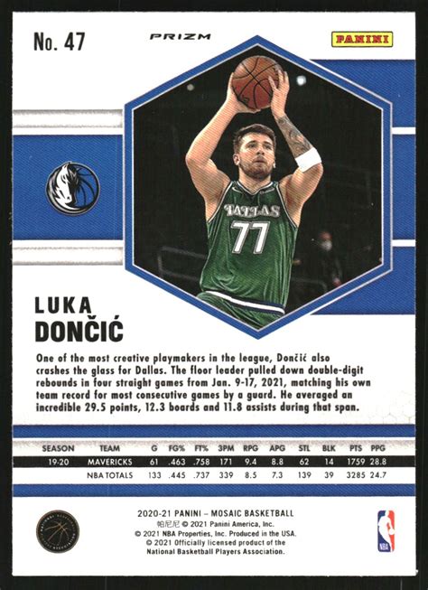 2020 21 Panini Mosaic Silver 47 Luka Doncic NM MT