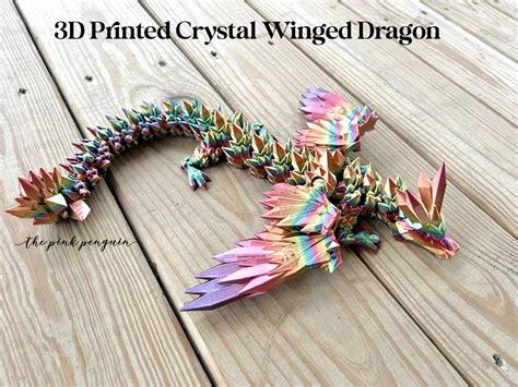 3d Printed Crystal Winged Dragon Tiktok Dragon Articulated Dragon