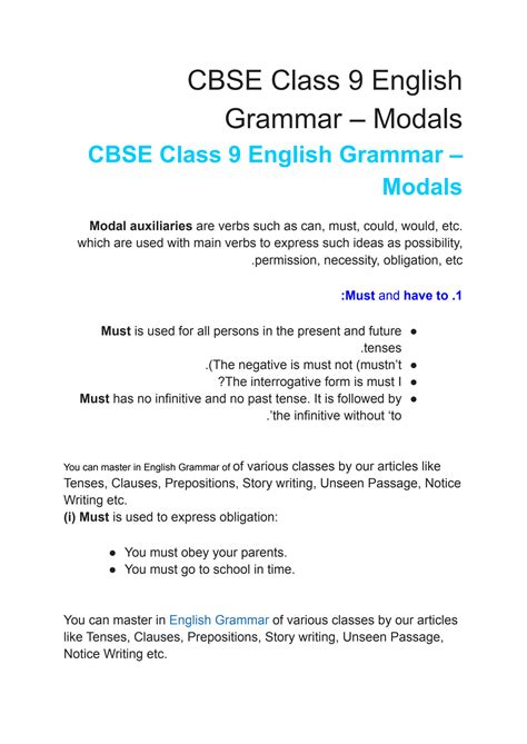 Solution Cbse Class 9 English Grammar Modals Studypool Solution Cbse Class 9 English Grammar Modals Studypool