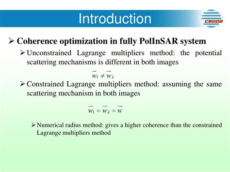 Ppt An Analysis Of Coherence Optimization Methods In Compact Polarimetric Sar Interferometry