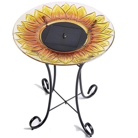 Smart Solar Sunflower Glass Solar Birdbath 20222r01 The Home Depot