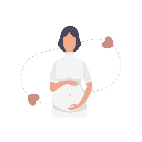 Pregnant Woman Lovingly Holds Her Belly Isolated On White Background
