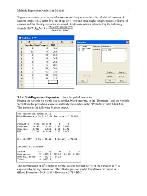 Minitab Multiple Regression Analysis Pdf Multicollinearity Regression Analysis