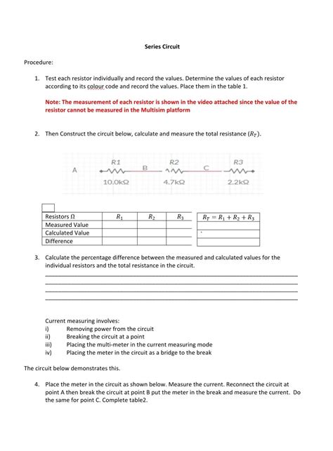 Solved Series Circuit Procedure Test Each Resistor Chegg