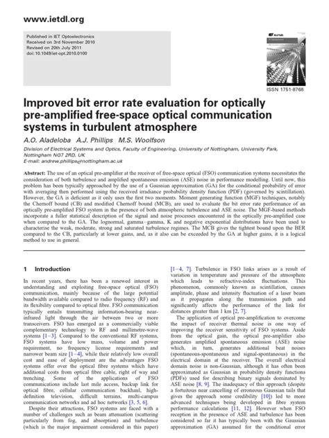 Improved Bit Error Rate Evaluation For Optically Pre Amplified Free