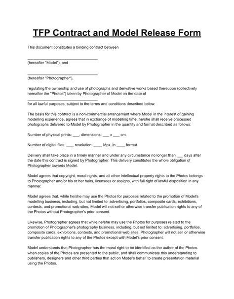 TFP Model Release Form Template Etsy