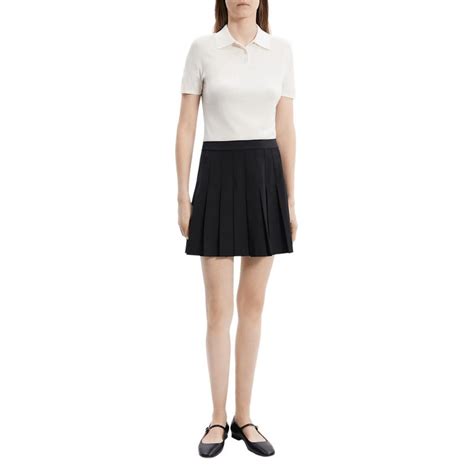 Theory Pleated Wool Suiting Mini Skirt