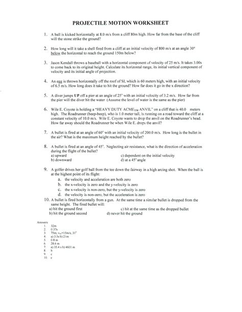 SOLUTION Projectile Motion Worksheet Solutions Studypool