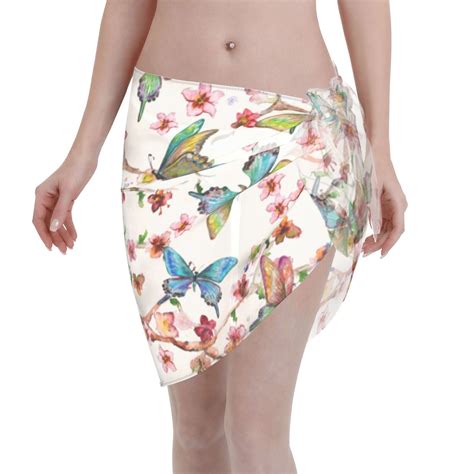 Kll Watercolor Floral With Butterflies Print Womens Sarong Coverups