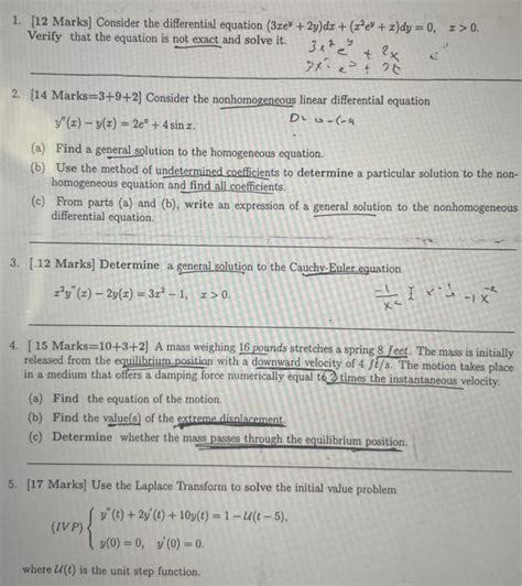 solved 1 [12 marks] consider the differential equation
