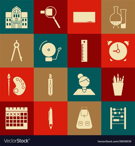 Set Abacus Pencil Case Stationery Alarm Clock Vector Image