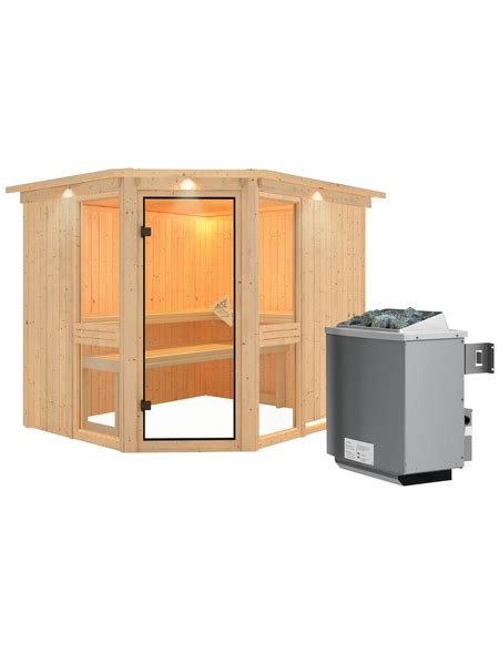 KARIBU Sauna Pölva 3 inkl 9 kW Saunaofen mit integrierter Steuerung
