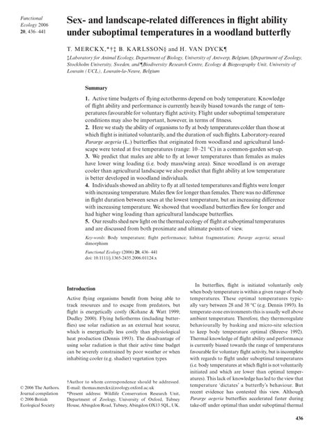 Pdf Sex‐ And Landscape‐related Differences In Flight Ability Under