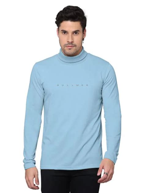Buy Bullmer Blue Solid Full Sleeve Single High Neck T Shirt For Men T