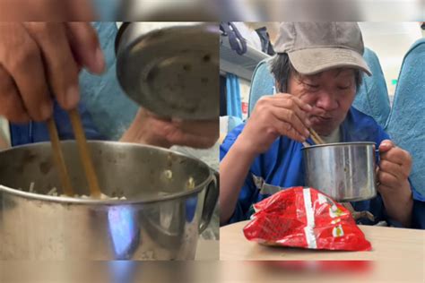 老人火车上泡干挂面吃被提醒泡不熟我知道一天没吃饭太饿了
