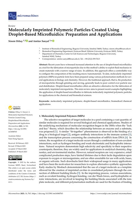 Pdf Molecularly Imprinted Polymeric Particles Created Using Droplet