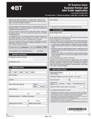 Fillable Online Form BT Business Super Business Partner And Sole Trader
