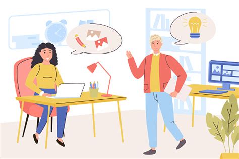 디자인 회사 개념 프로젝트 브레인스토밍 그래픽 제작 웹 사이트 콘텐츠 사진 그리기 브랜딩 을 수행하는 남성과 여성 디자이너