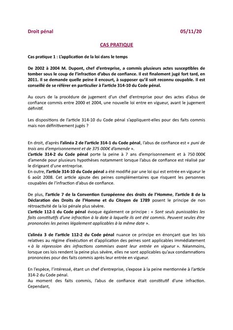 Cas Pratique Penal Droit Pénal 0511 Cas Pratique Cas Pratique 1 L