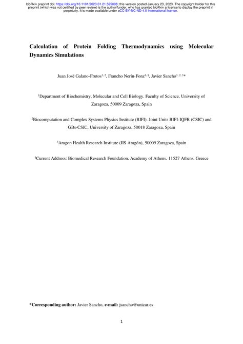 Pdf Calculation Of Protein Folding Thermodynamics Using Molecular Dynamics Simulations