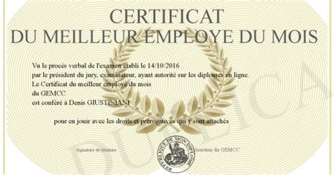 Certificat Du Meilleur Employe Du Mois