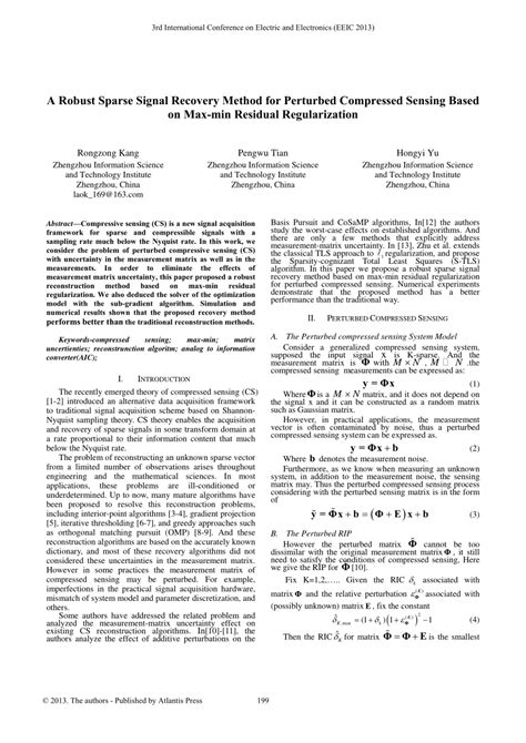 pdf a robust sparse signal recovery method for perturbed compressed